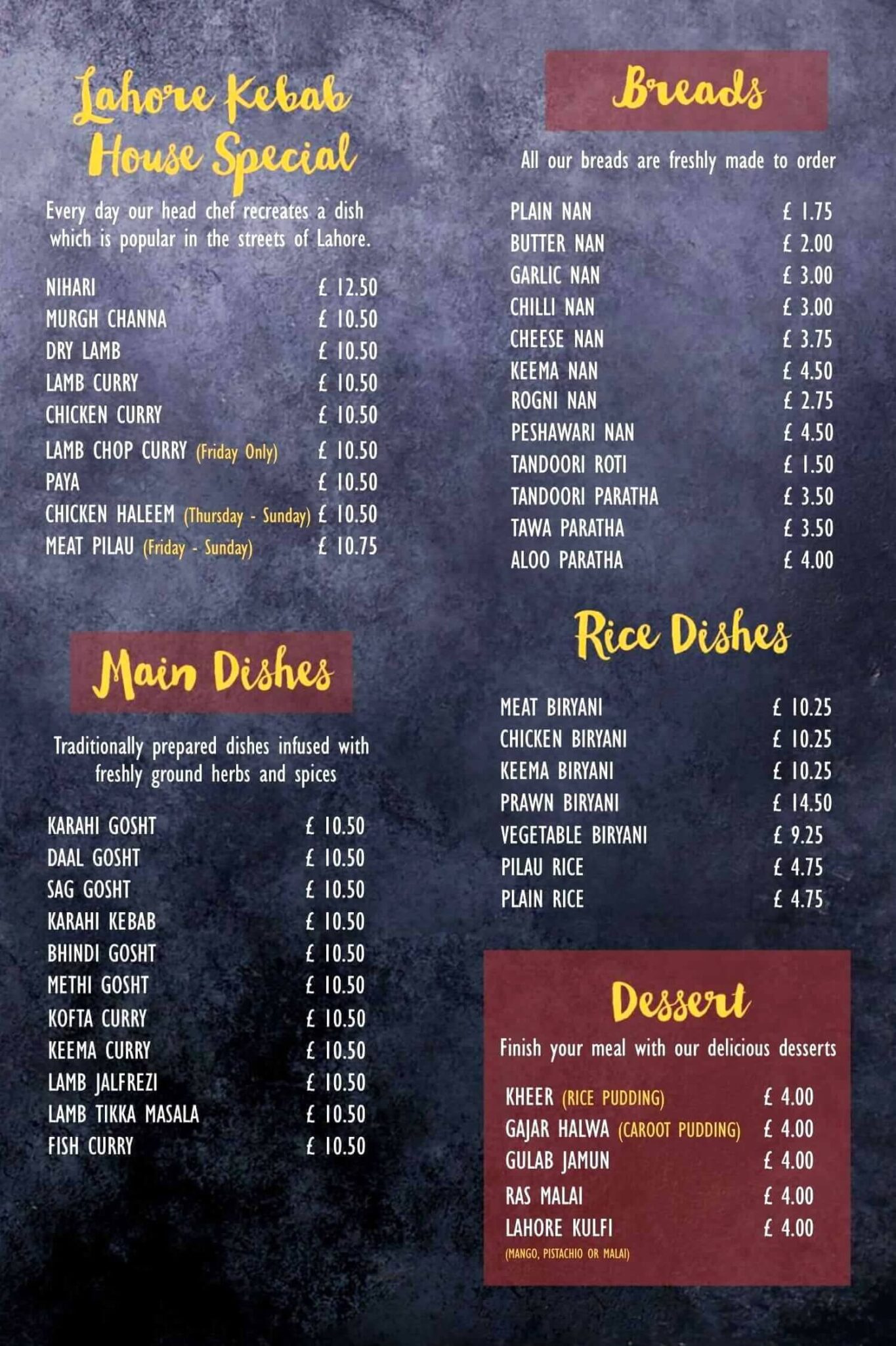 Lahore Kebab House Menu | Whitechapel’s Punjabi Dining 2025