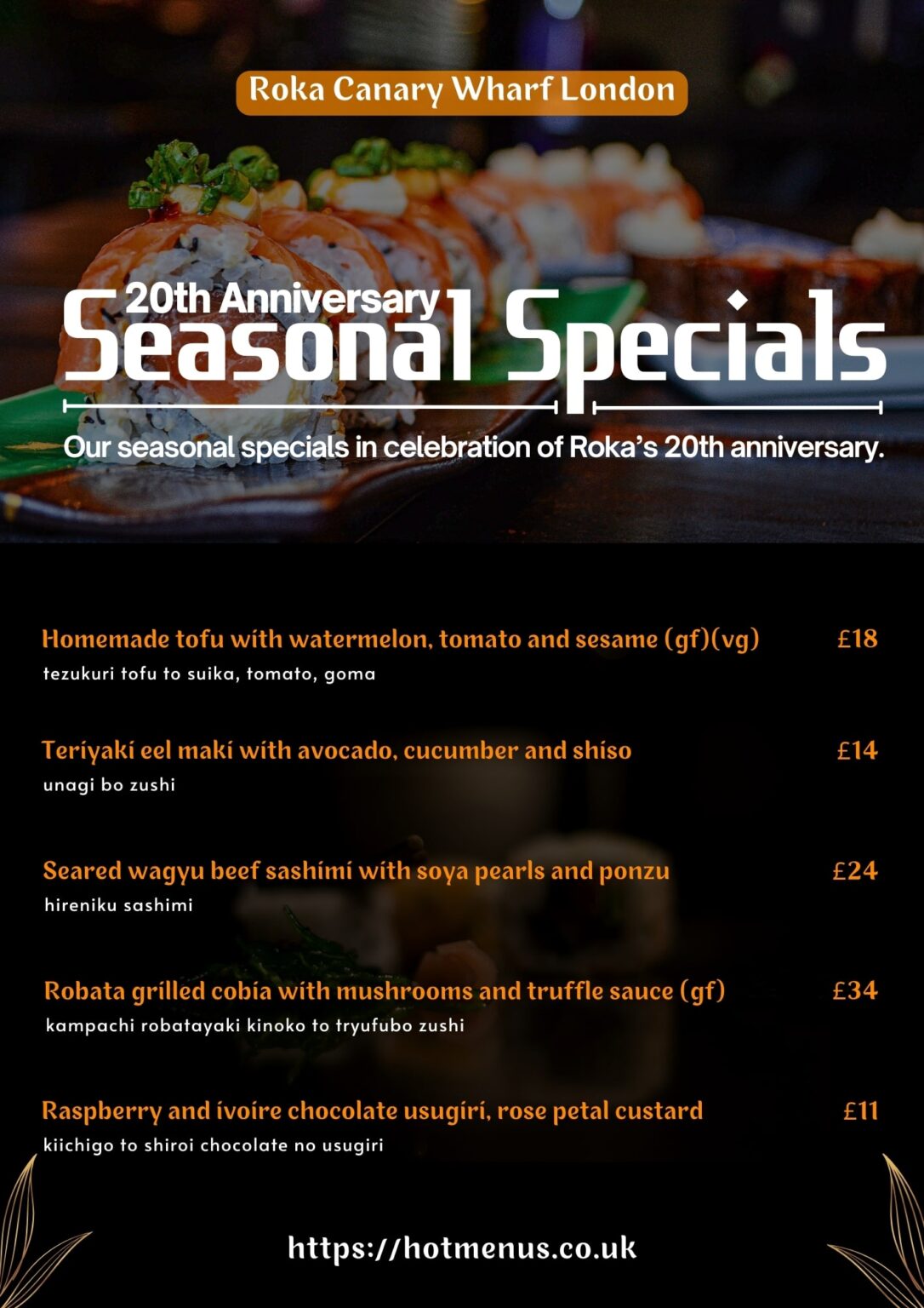 Roka Canary Wharf Menu 2025 | Authentic Japanese Cuisine